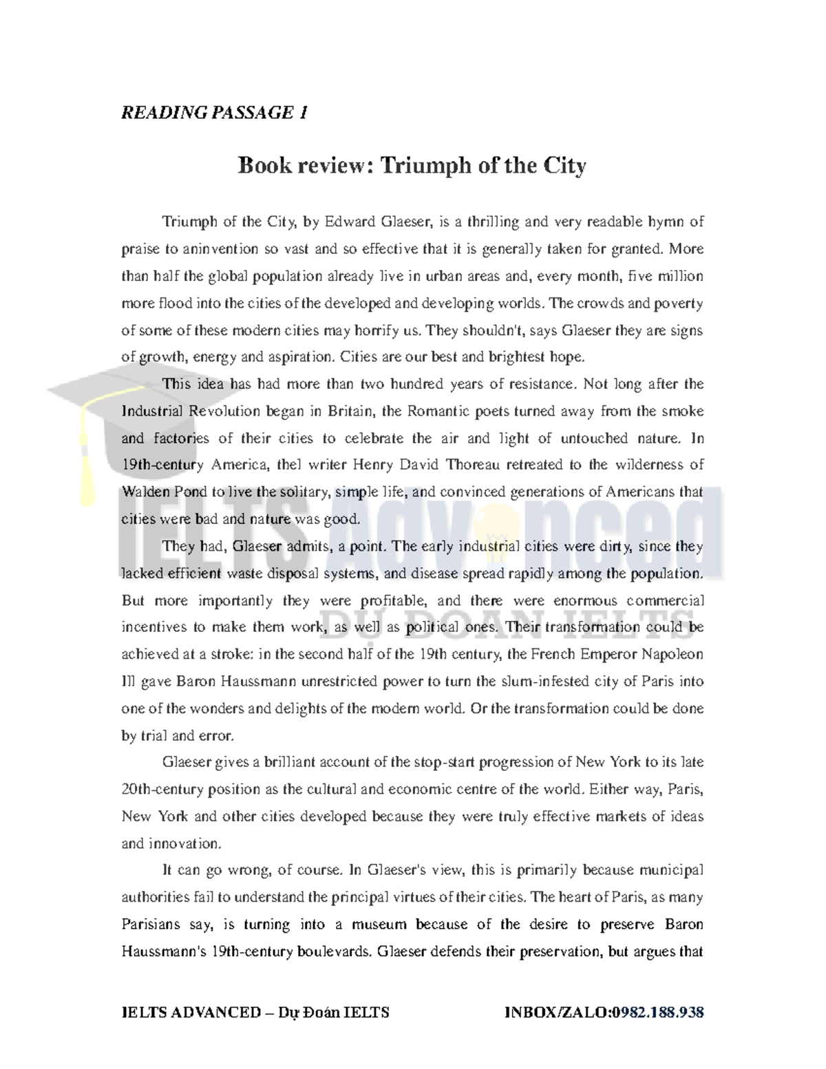 Reading 7 - READING PASSAGE 1 Book review: Triumph of the City Triumph ...