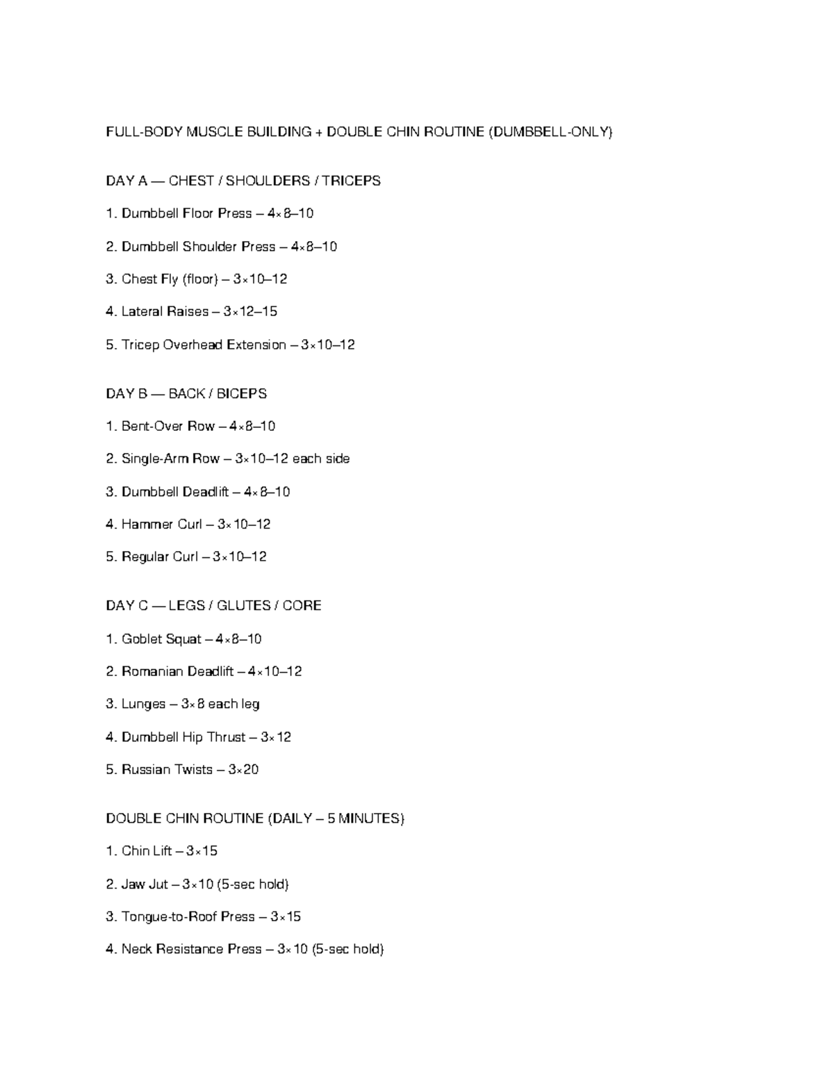 Dumbbell-Only Full-Body Muscle Building Routine - Studocu