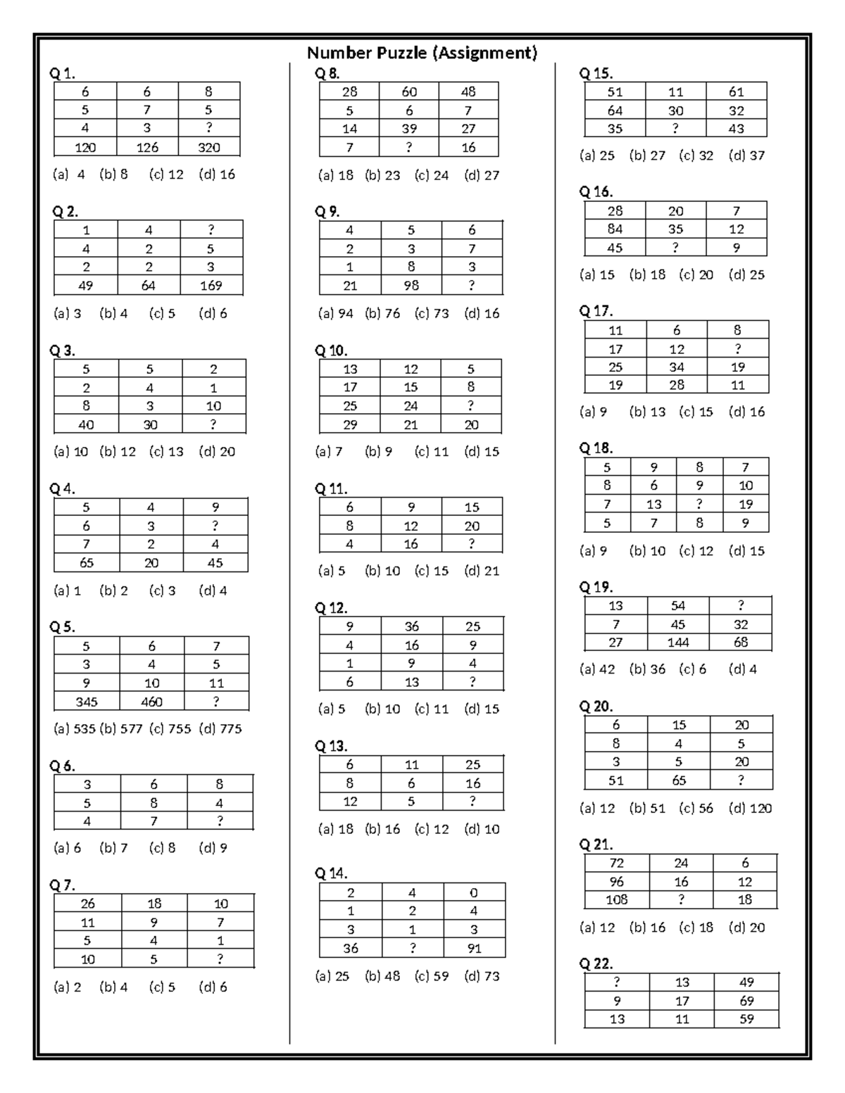 Number Puzzle Assignment - Questions and Solutions - Studocu
