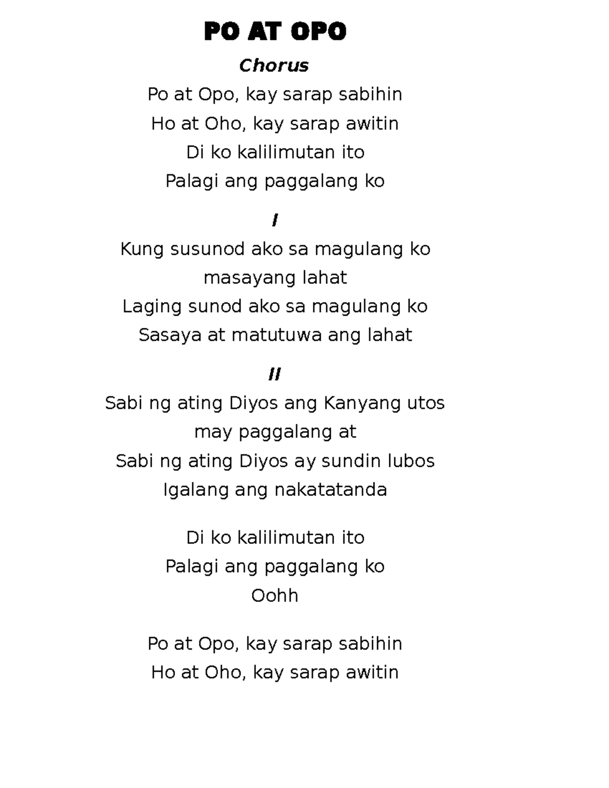 PO AT OPO lyrics - This is a lyric from Po at Opo song. CTTO - PO AT ...