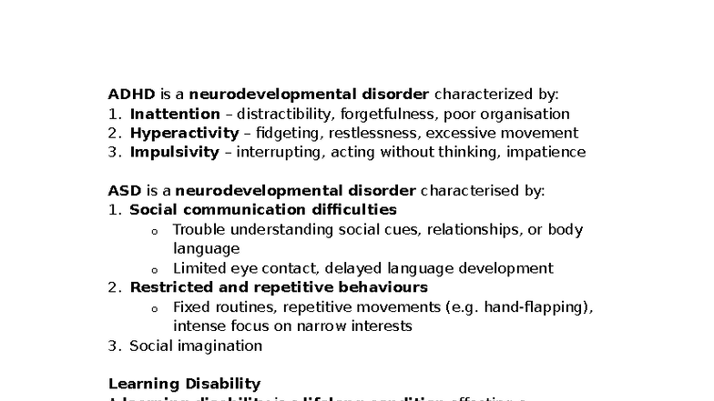 ADHD & Related Disorders: Overview and Key Characteristics - Studocu