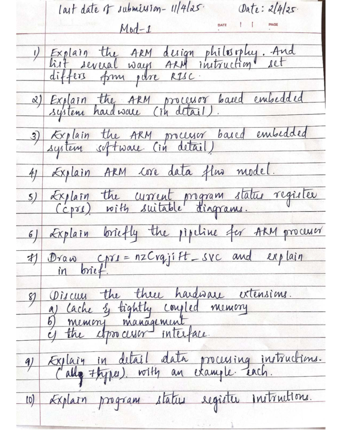 Embedded Systems Assignment 1: ARM Design & Architecture Insights - Studocu