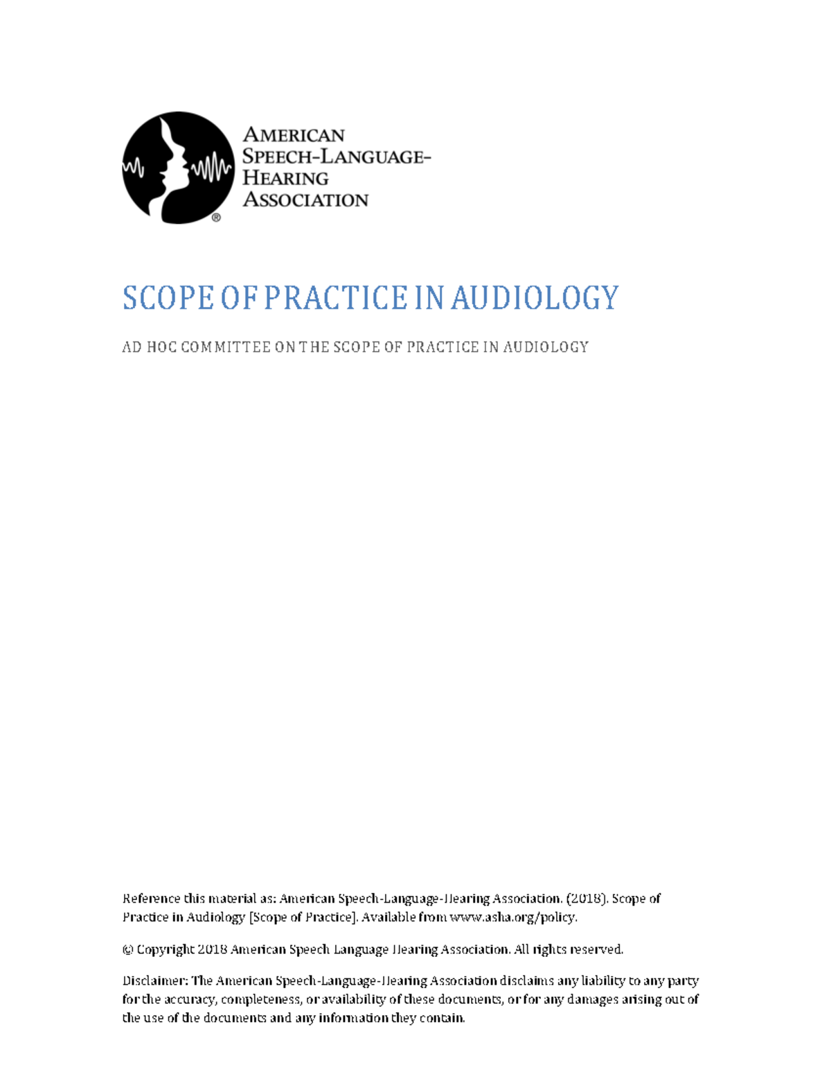 ASHA Audiology Scope of Practice Guidelines and Expert Insights - Studocu