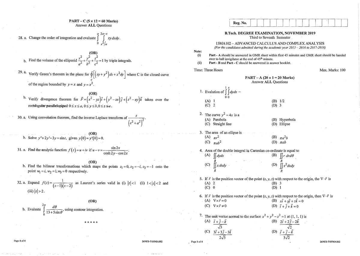 15MA102 SEM 3RD TO 7TH FN - PART -'C (5 x 12 = 60 Marks) Answer ALL ...
