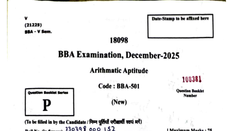 Arithmetic Aptitude Exam Questions (BBA 21225) - Studocu