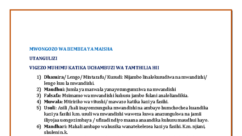 MWONGOZO WA BEMBEA YA MAISHA: VIGEZO MUHIMU KATIKA UCHAMBUZI WA ...