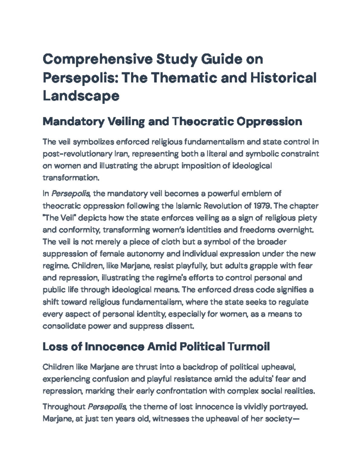 Comprehensive Study Guide on Persepolis: Themes & Historical Context ...