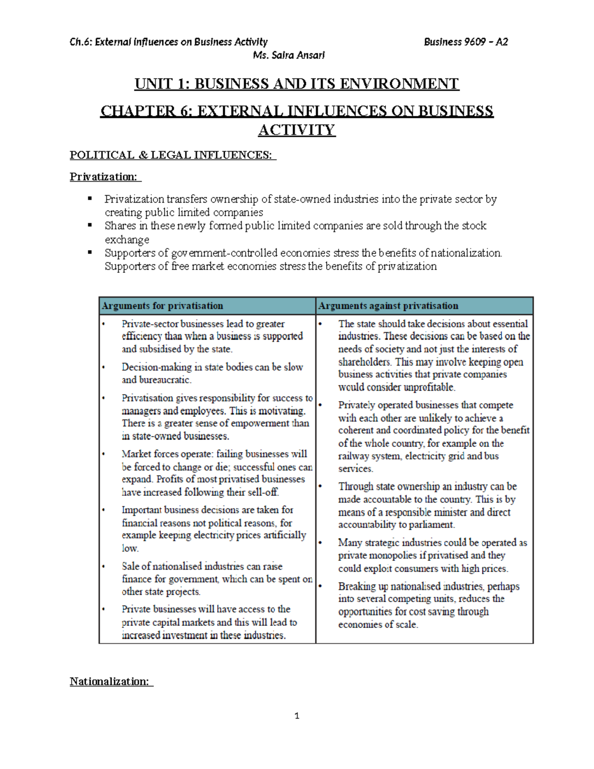 A2 Business 9609: Ch. 6 - External Influences on Business Activity ...