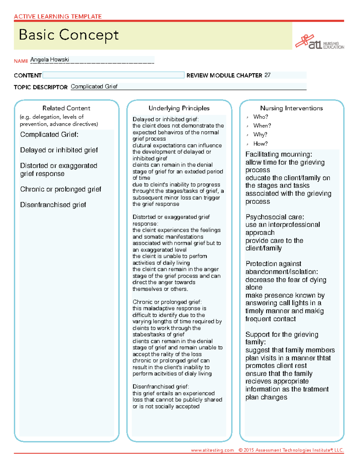 Complicated Grief: ATI Fundamentals Remediation Notes (27) - Studocu
