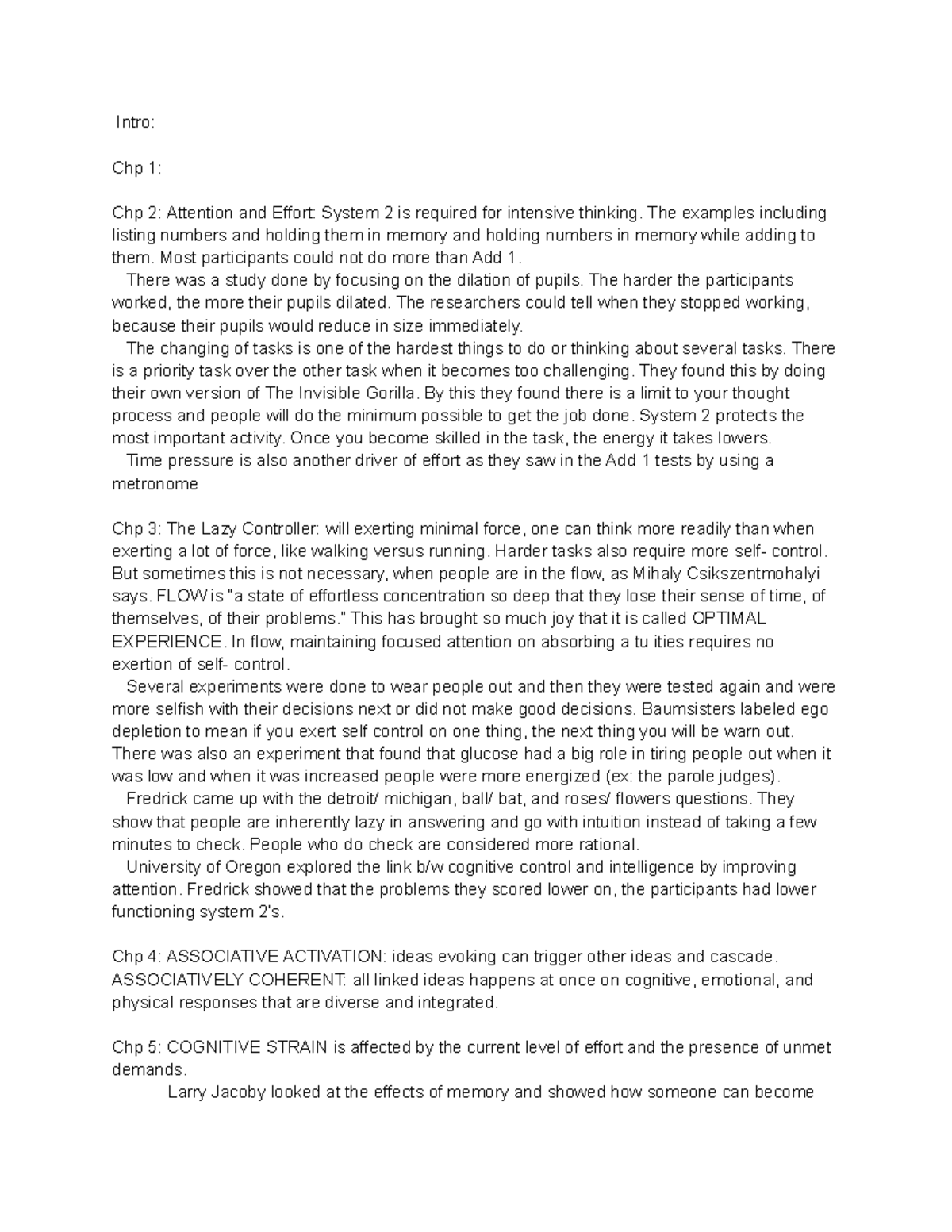 Chapter Notes Thinking Fast and Slow - Intro: Chp 1: Chp 2: Attention ...