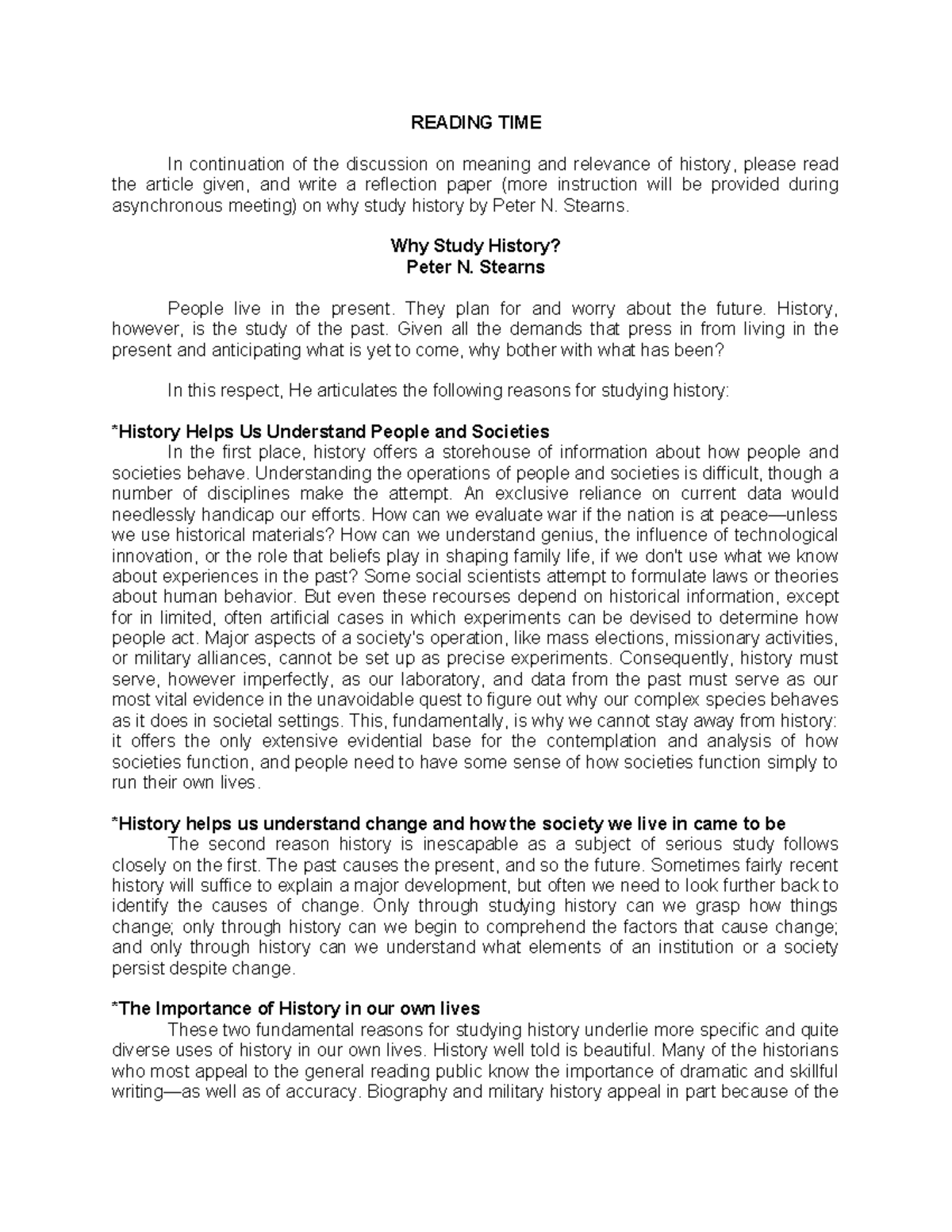 Understanding the Significance of Studying History: A Reflection Paper ...