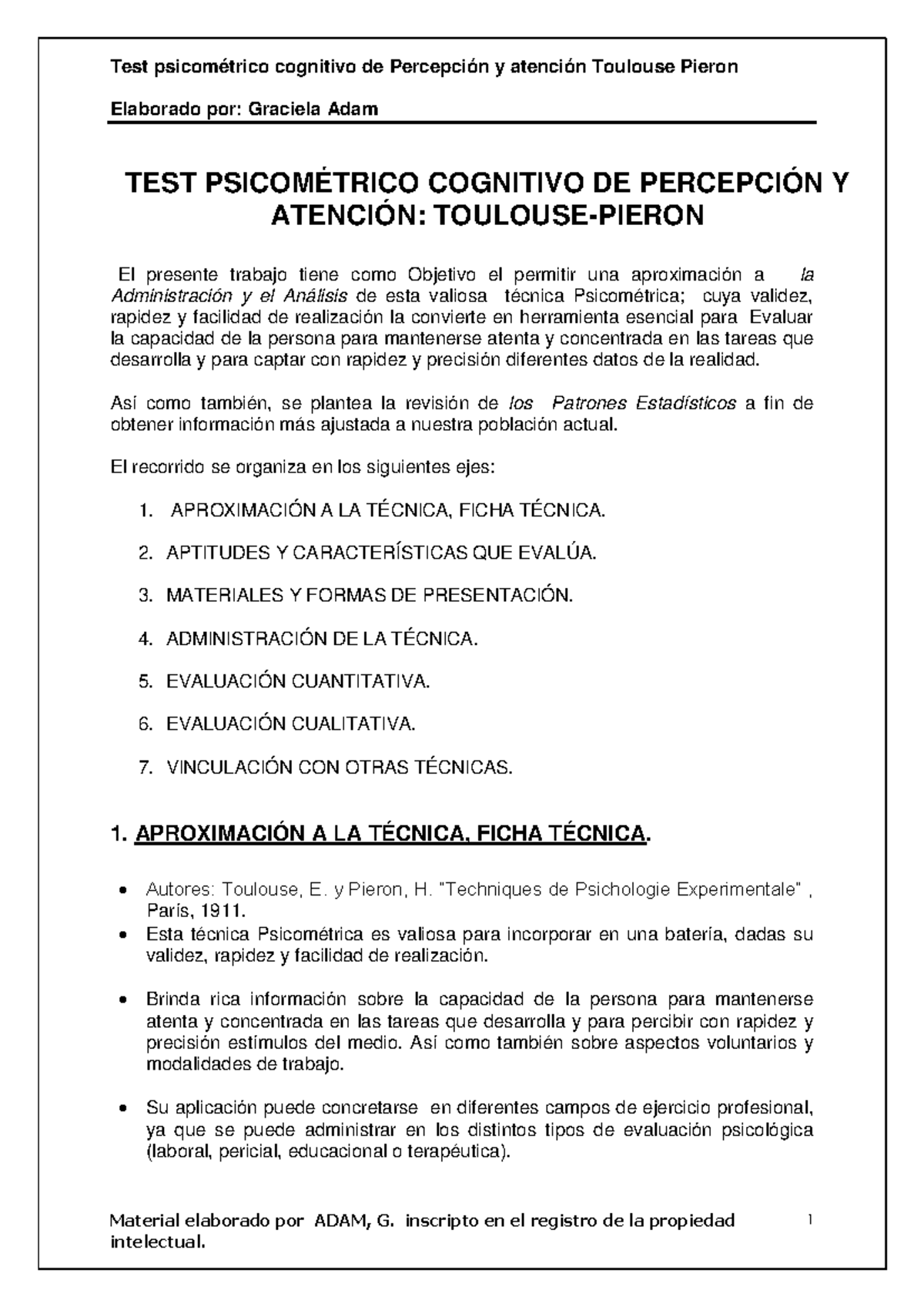 Test Psicométrico Cognitivo de Percepción y Atención - Toulouse Pieron ...