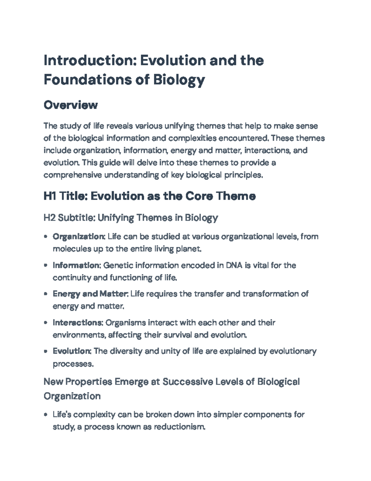 Foundations of Biology: Evolution and Unifying Themes in Life ...