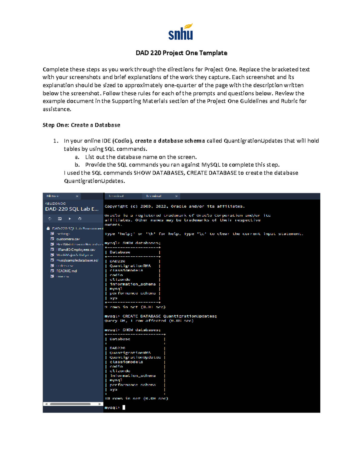 DAD220 Project One Template: Database Creation & SQL Queries Guide - Studocu