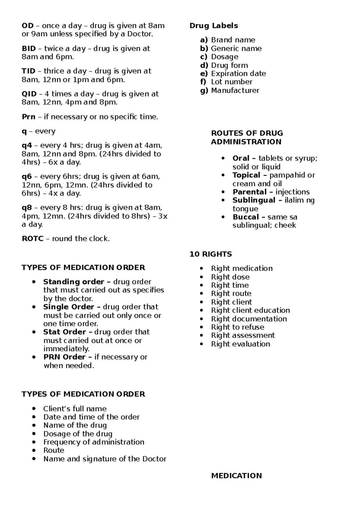 Reviewer - OD once a day drug is given at 8am or 9am unless specified a ...