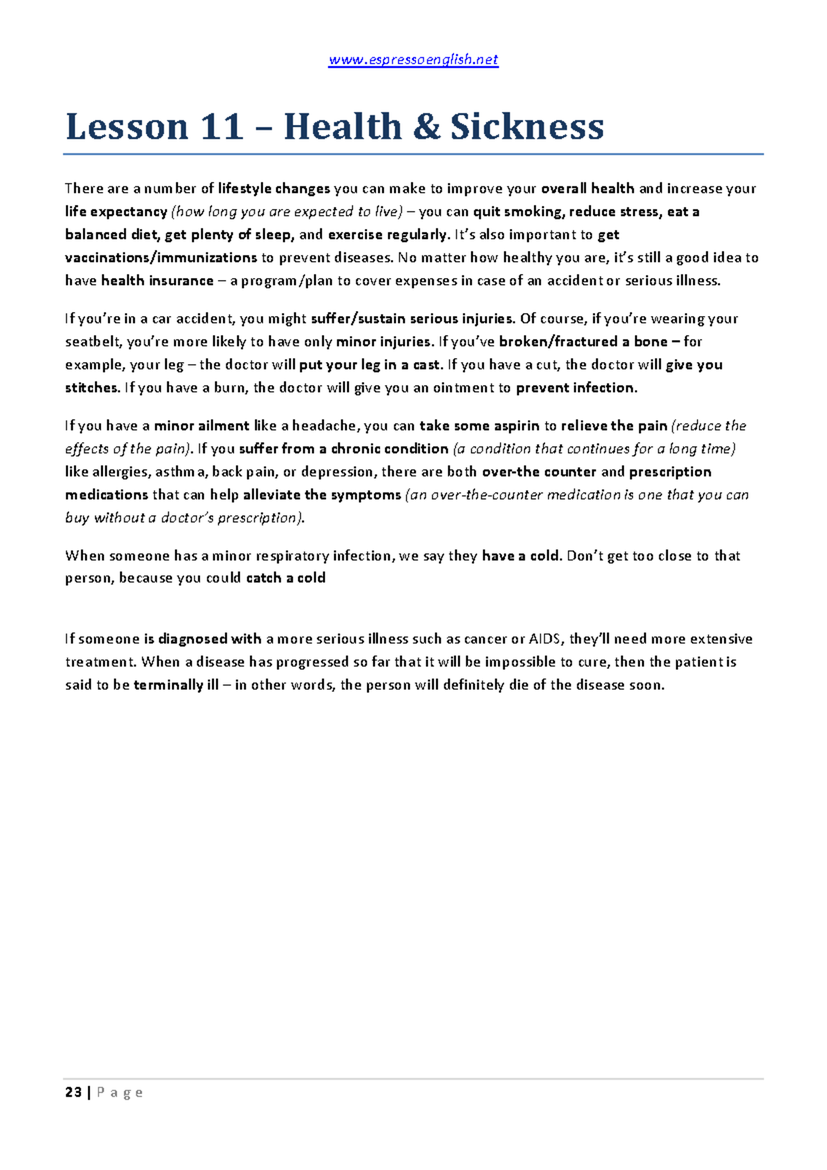 Lesson 11: Health and Sickness Overview and Quiz - Studocu