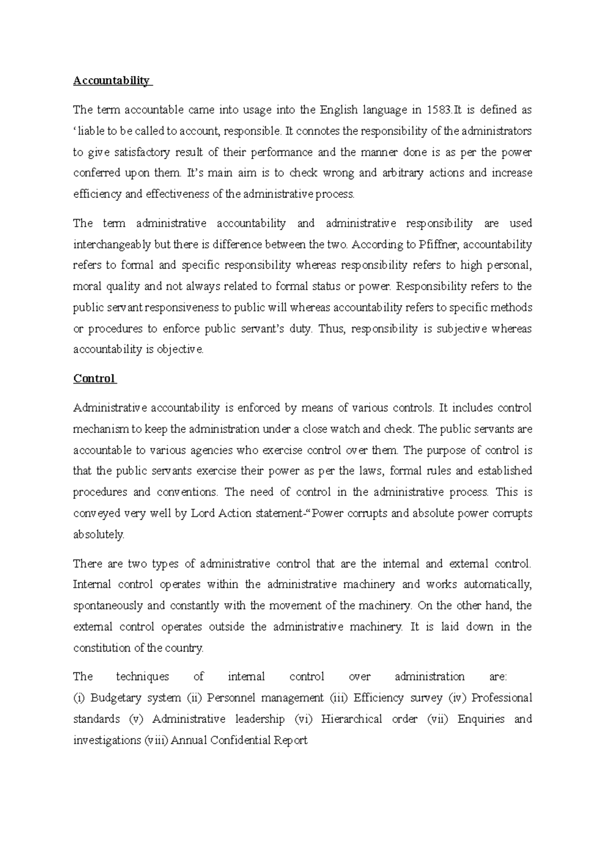 Accountability and Control in Administration: A Comprehensive Study ...