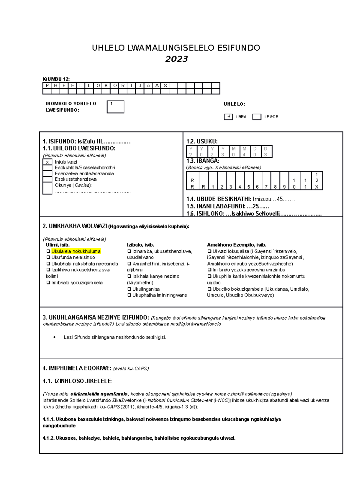 Uhlelo Lwamalungiselelo Esifundo (Lesson Plan 1) - Group 12 (2023 ...
