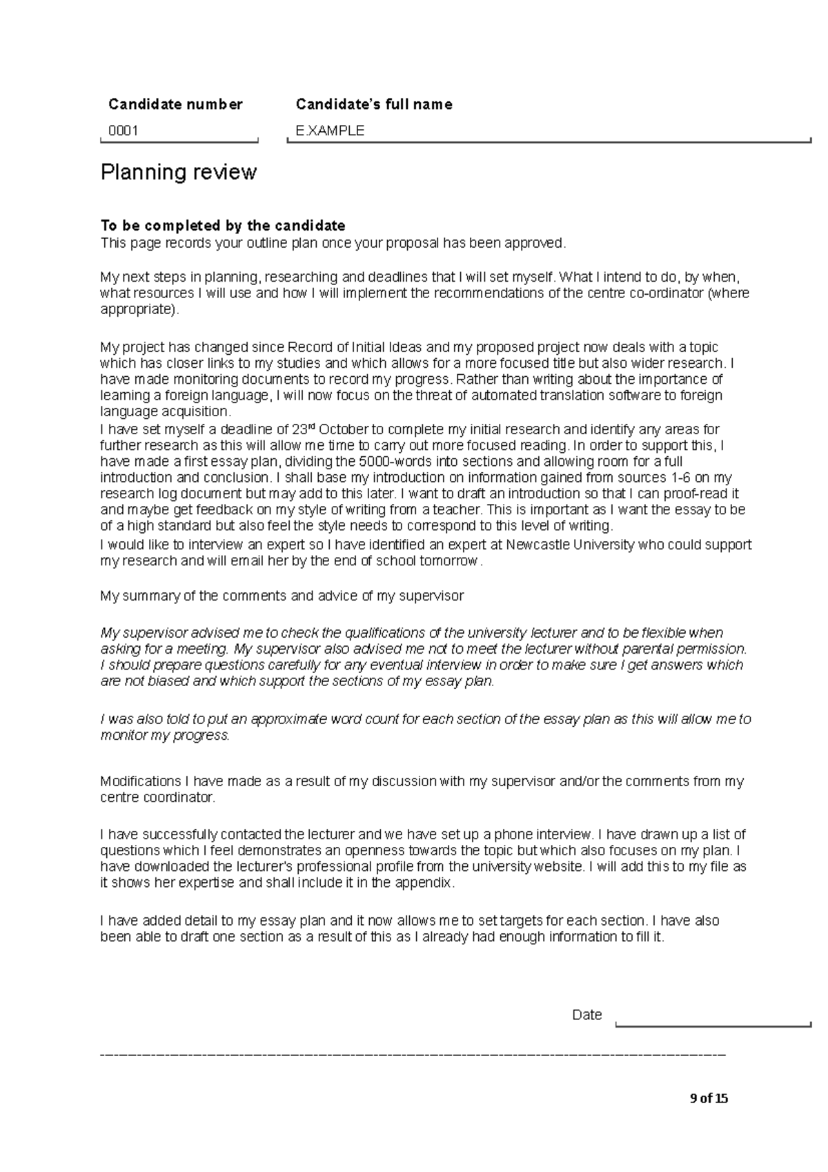 Planning Review Sheet - Project Development Outline Example - Studocu