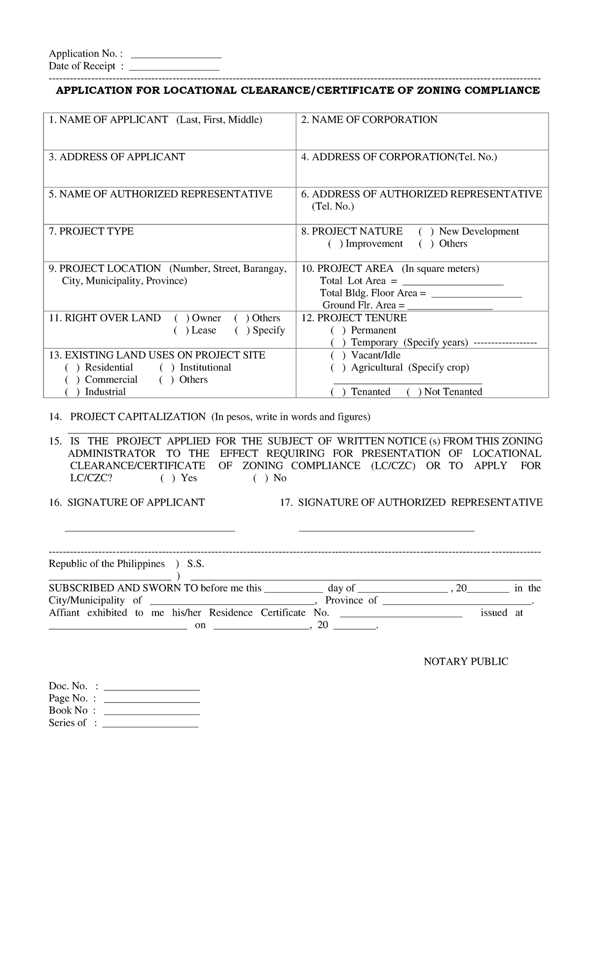 Application Form for Locational Clearance and Zoning Compliance - Studocu