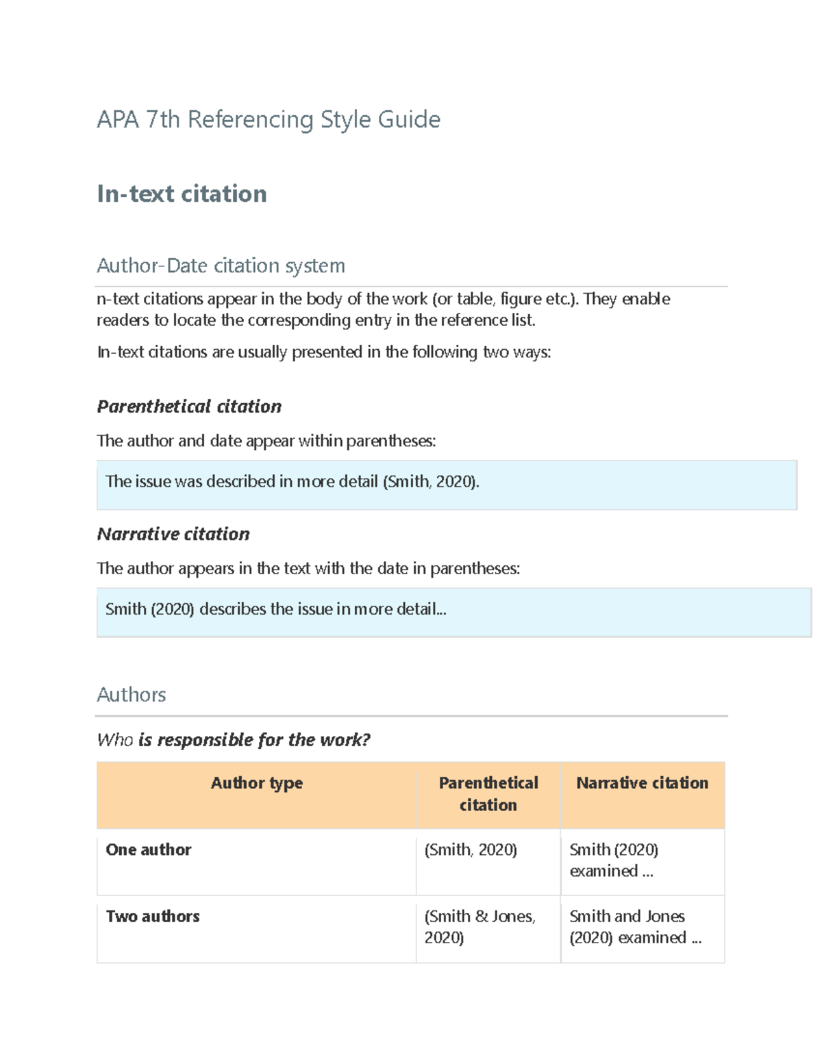 APA 7th Referencing Style Guide: In-Text Citation Overview - Studocu