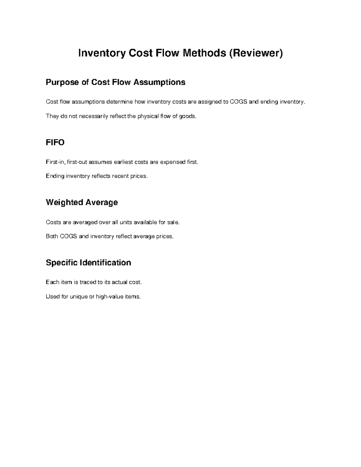 Inventory Cost Flow Methods - They do not necessarily reflect the ...
