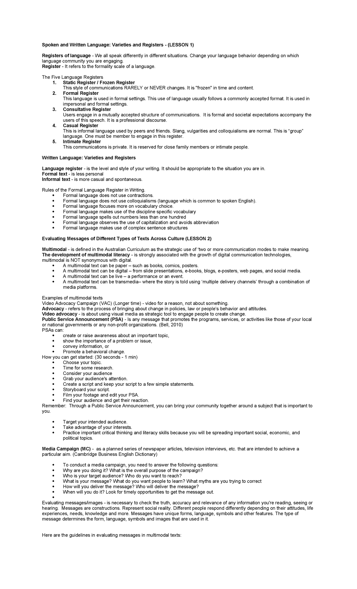 GE 5 - Purposive Communication - Lesson 1: Language Varieties ...