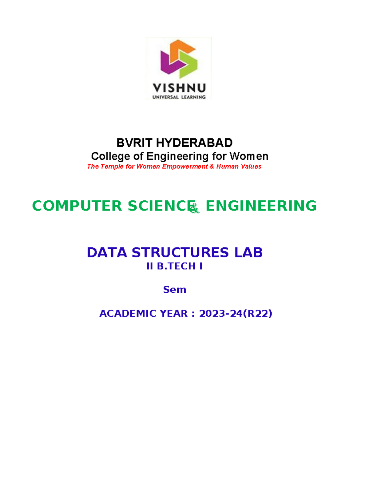 (R22) Data Structures Lab Manual: Experiments & Techniques 2023-24 - Studocu