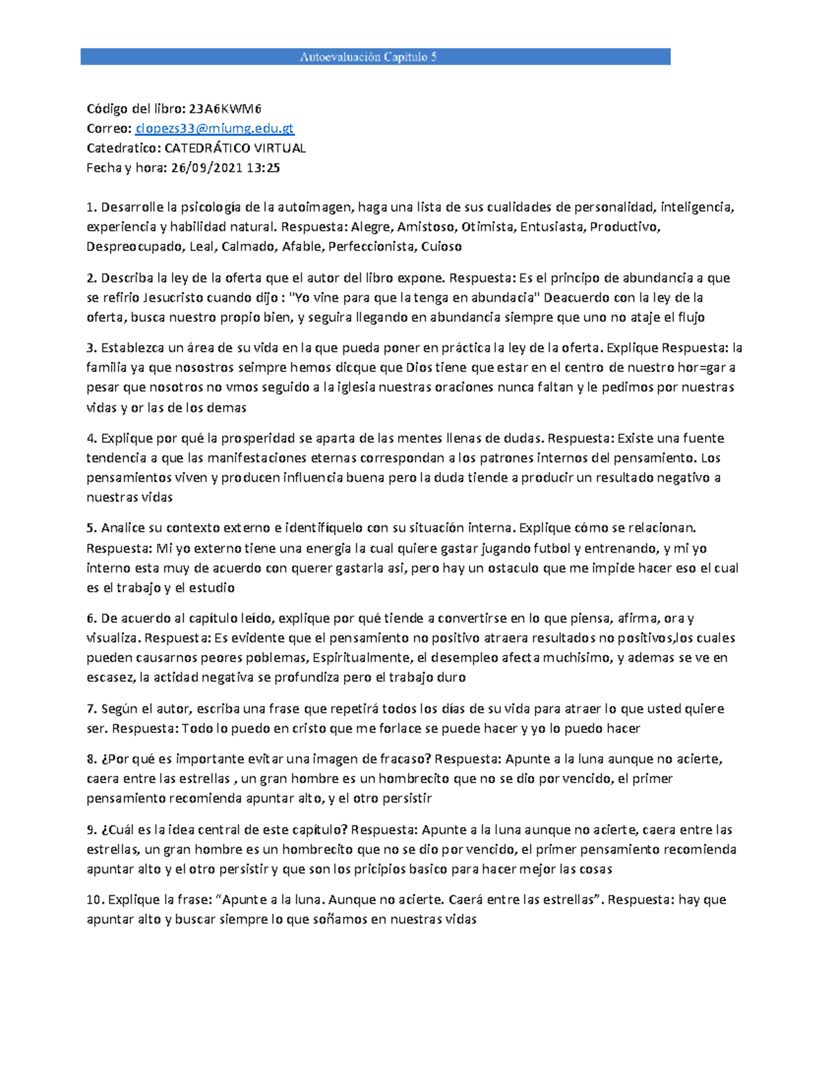 Actividad Capitulo 5 - Código del libro: 23A6KWM Correo: clopezs33 ...