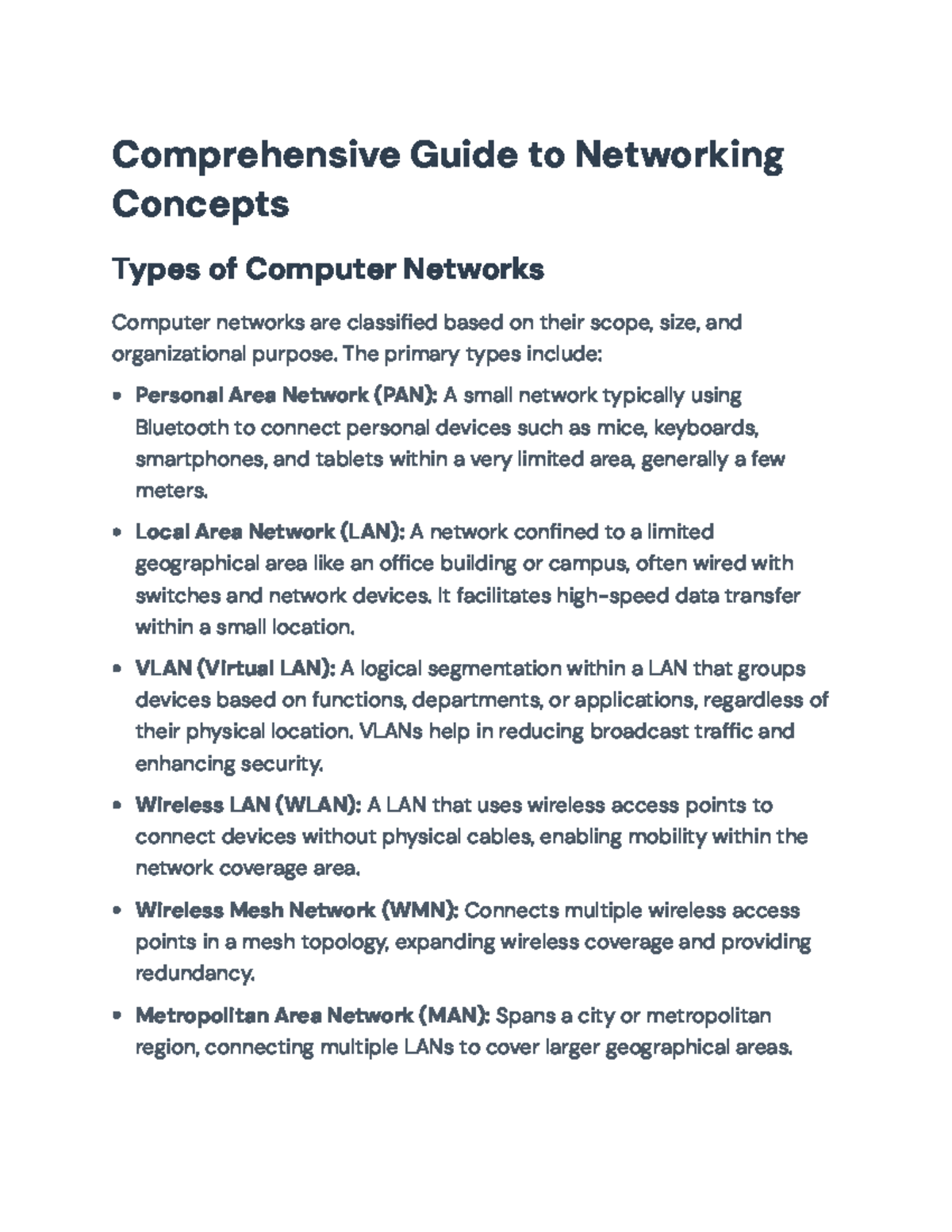 Comprehensive Networking Guide: Types, Protocols, Devices & More - Studocu