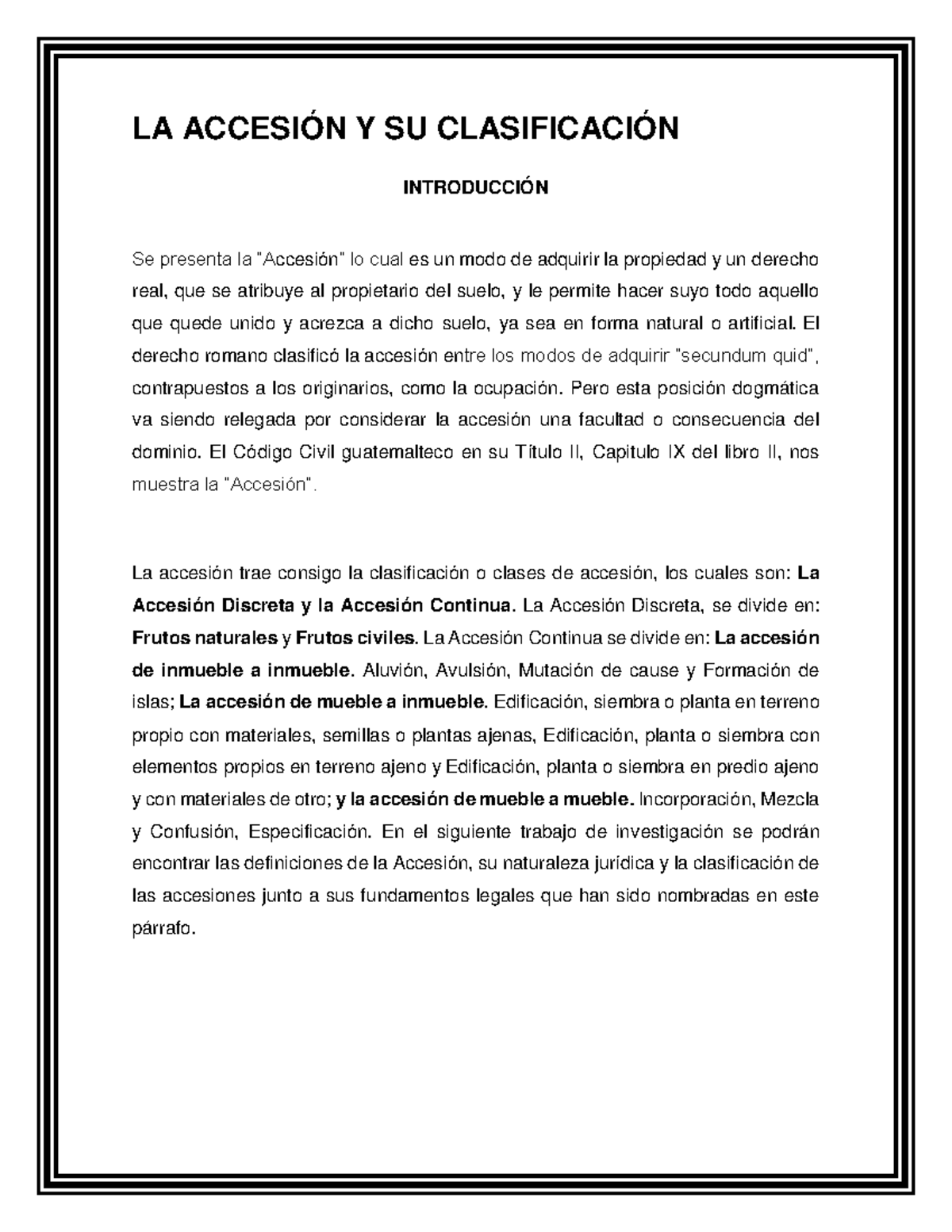 Estudio sobre la Accesión y su Clasificación en el Derecho Civil - Studocu