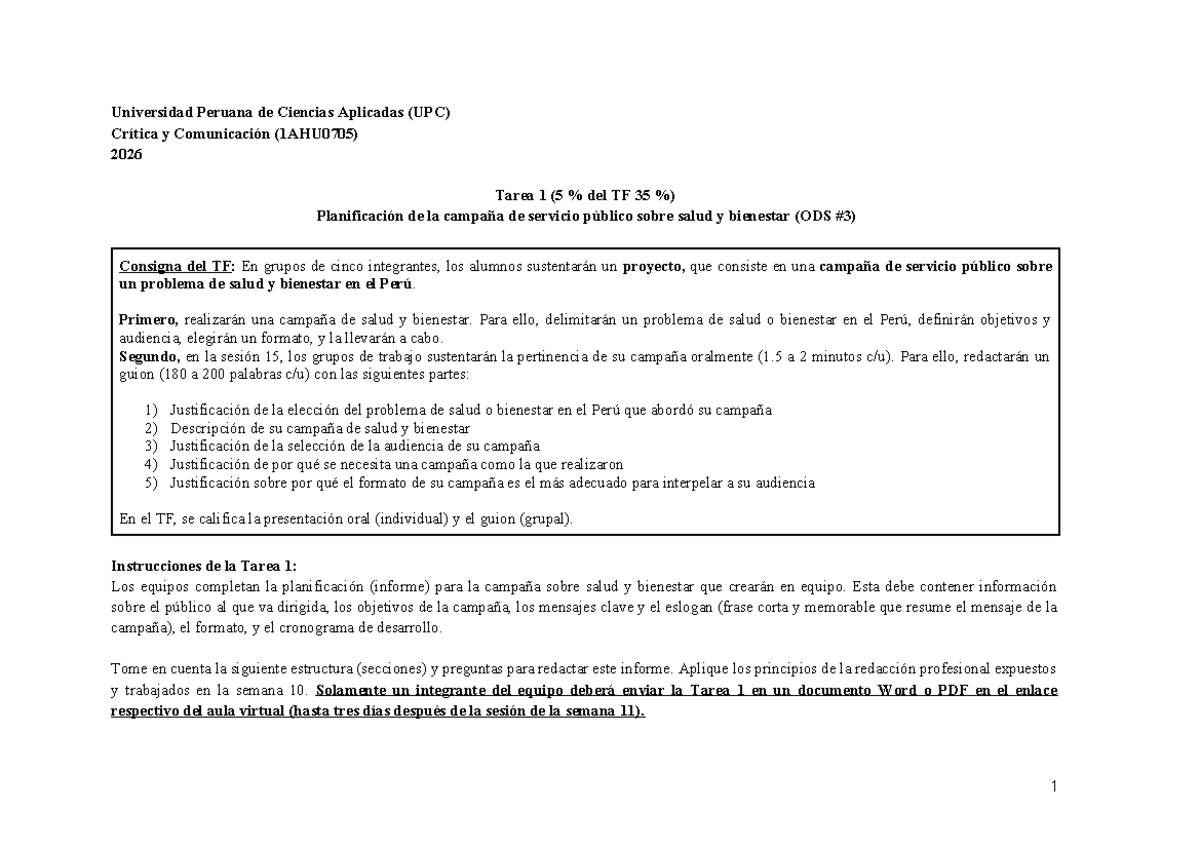 UPC Crítica y Comunicación (1AHU0705) Tarea 1: Planificación Campaña ...