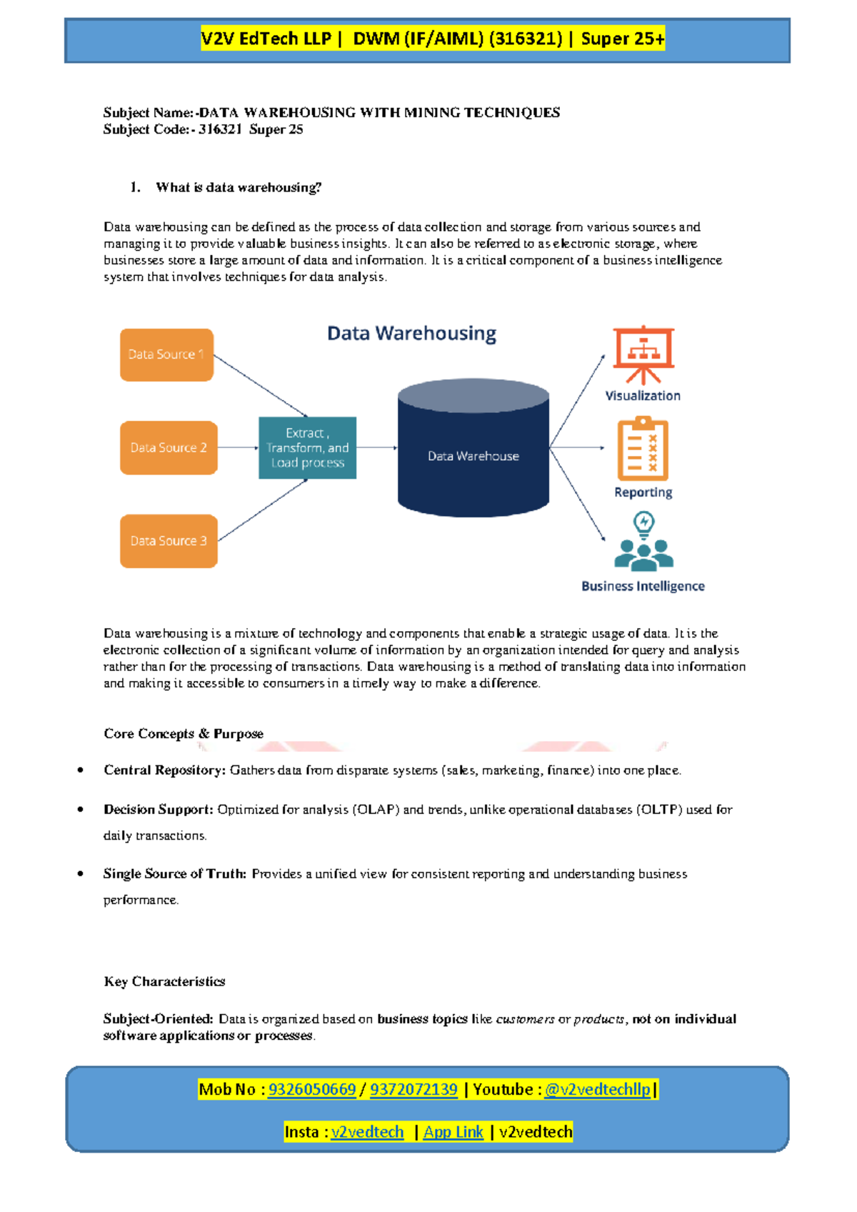 V2V EdTech LLP DWM (316321) Super Subject: Data Warehousing Techniques ...