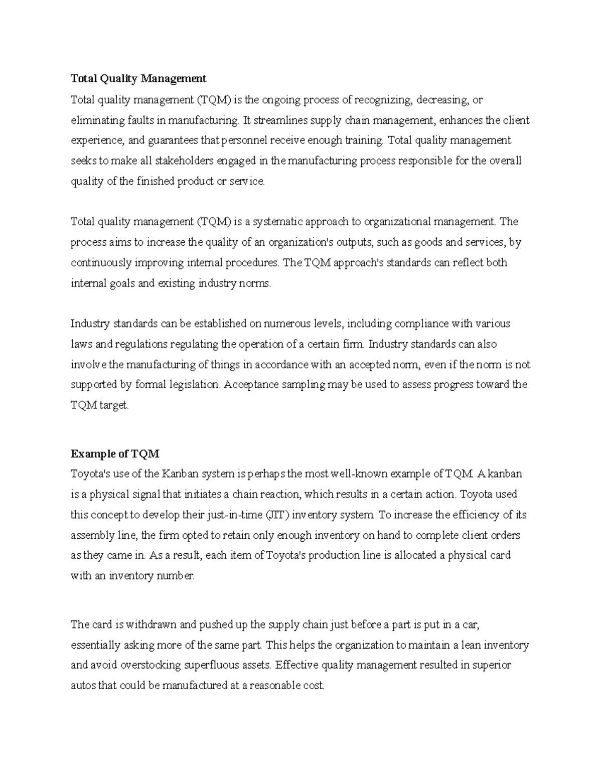 Total Quality Management - Total Quality Management Total quality ...