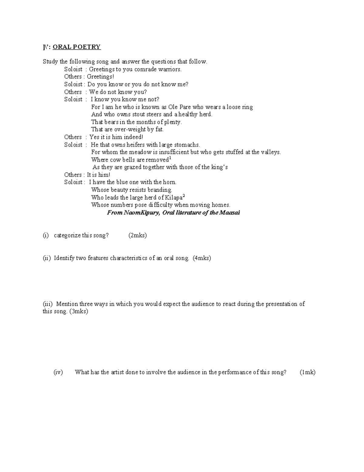 ENG CAT 5 - ORAL POETRY Lecture Notes for Year One - Studocu