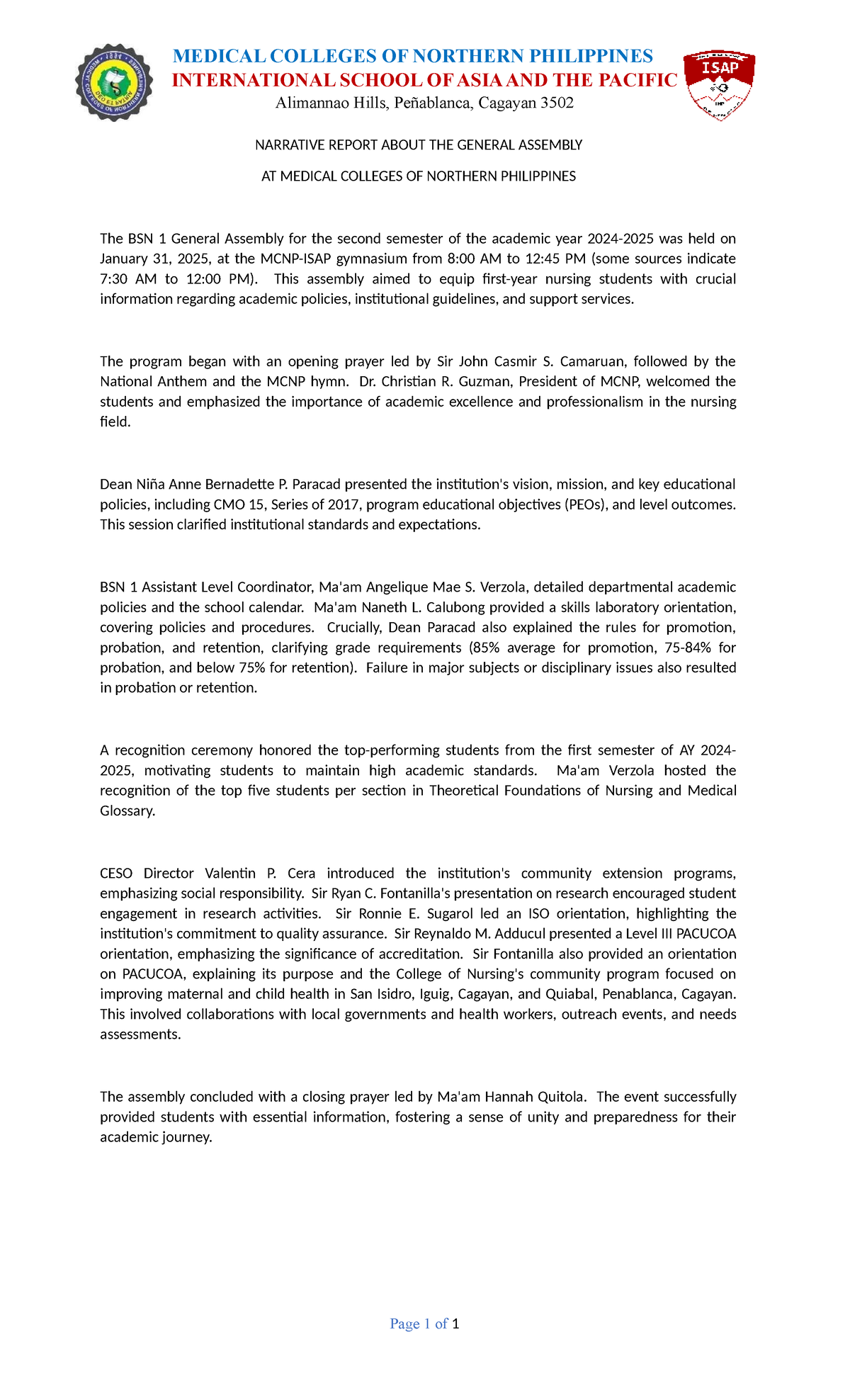 Narrative-report - helpful - MEDICAL COLLEGES OF NORTHERN PHILIPPINES ...