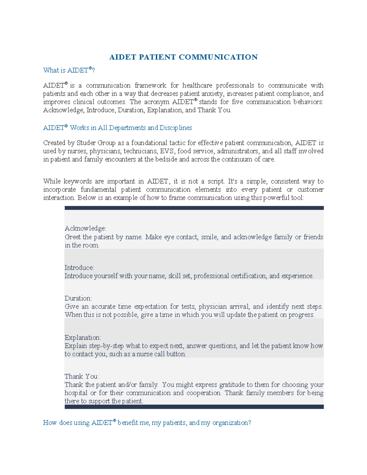 AIDET Patient Communication Framework for Healthcare Professionals ...