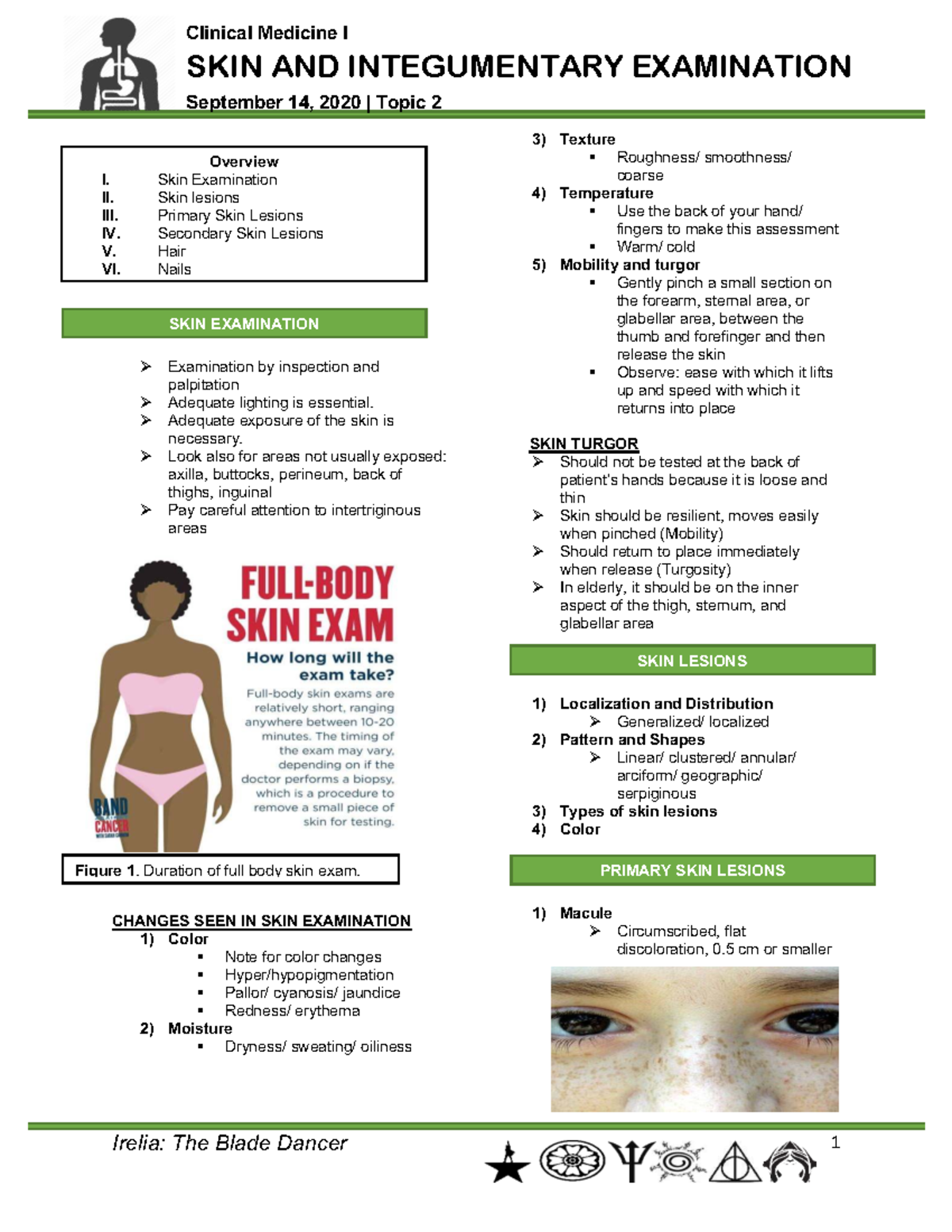 Clinical Medicine I: Skin and Integumentary Examination Notes - Studocu
