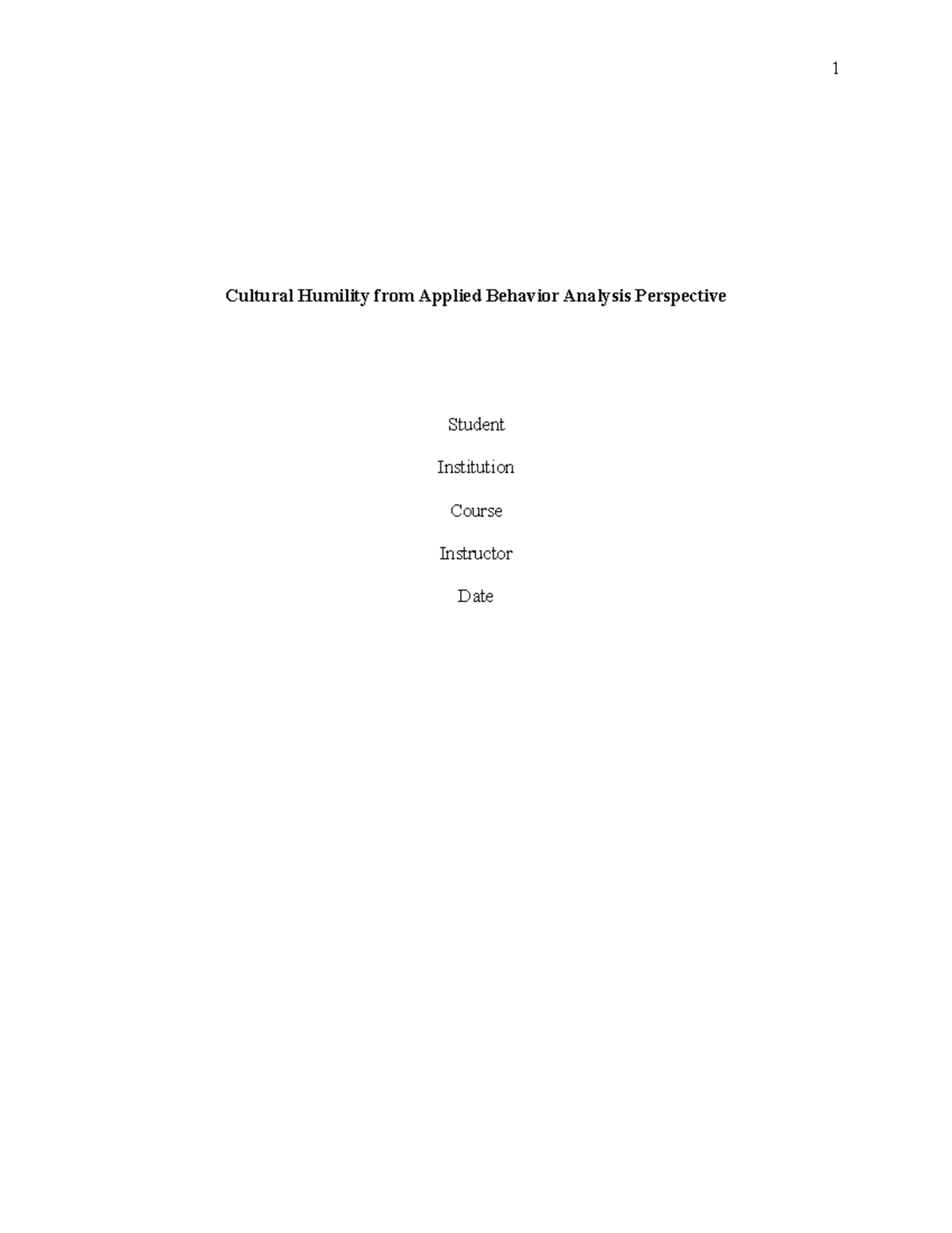 Cultural Humility from Applied Behavior Analysis perspectiveedited ...