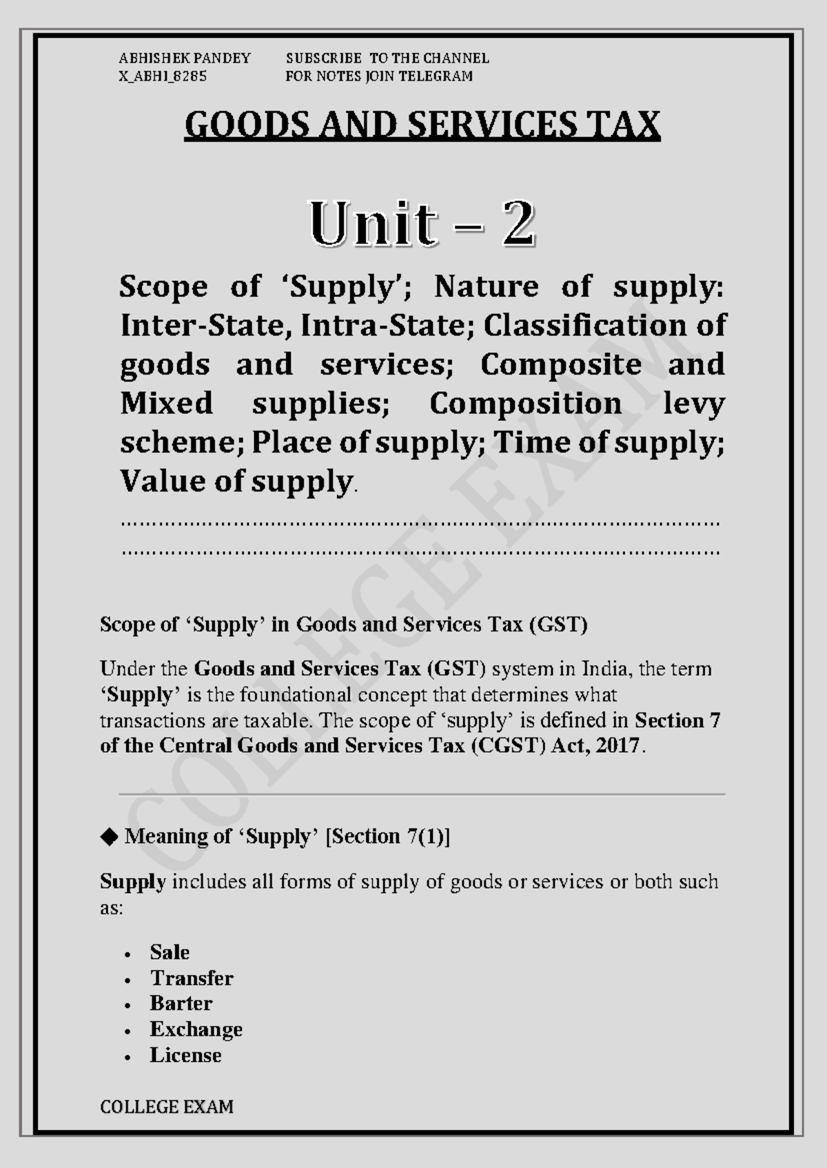 GST Scope and Nature of Supply: Classification and Key Elements - ABHI ...