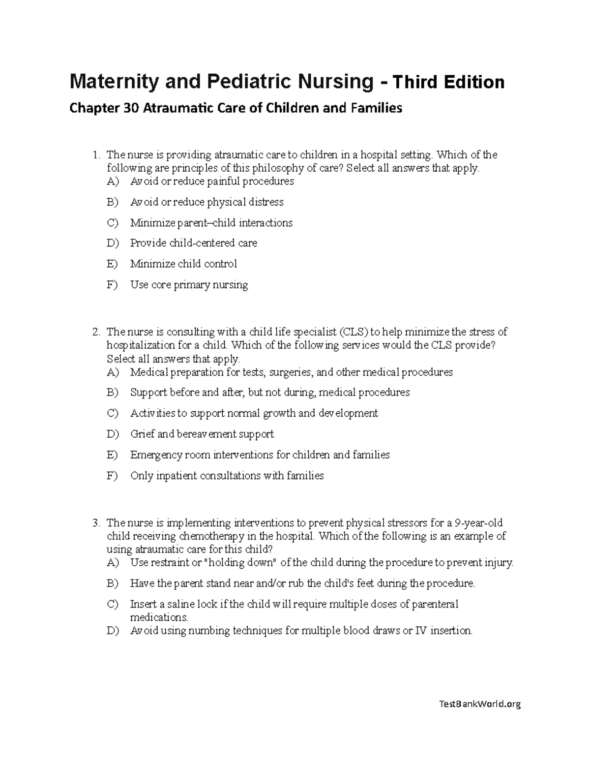 Chapter 30 - Atraumatic Care in Maternity & Pediatric Nursing - Studocu