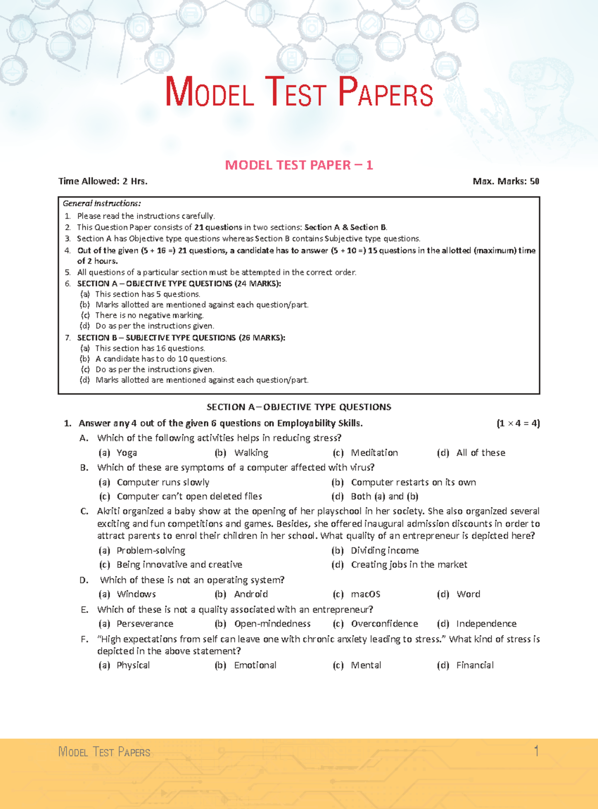 AI Sample Papers - Model Test Paper 1 (Max Marks: 50) - Studocu