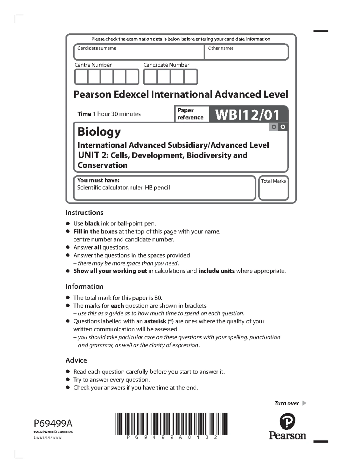 Edexcel Biology Unit2 Jan2023 Markscheme - Mark Scheme (Results ...