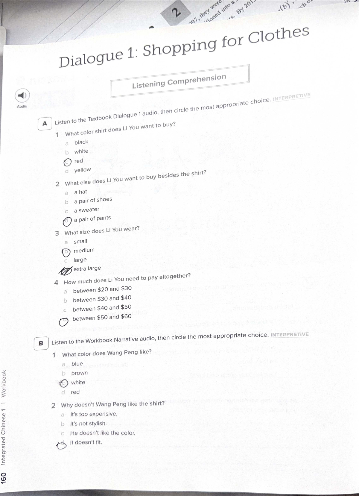 L9.1 Integrated Chinese 1 Workbook Exercises and Dialogues - Studocu