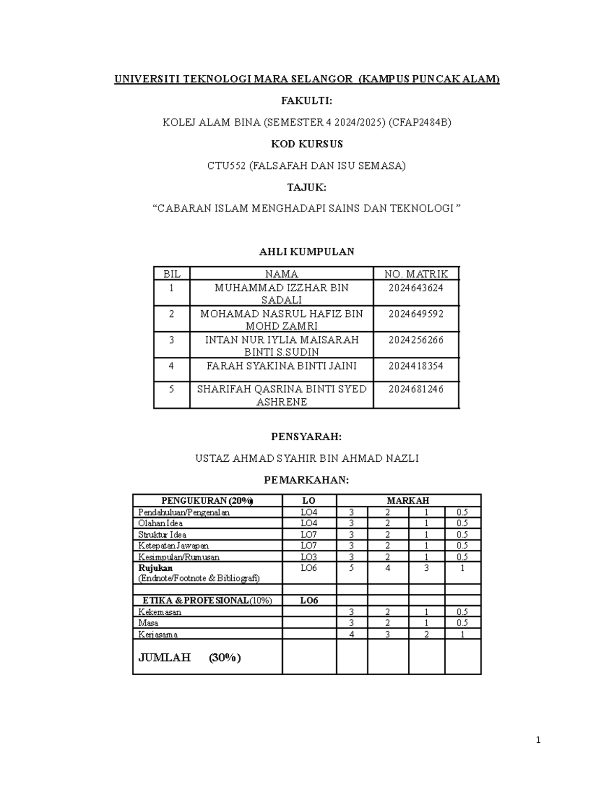 CTU552 - Cabaran Islam dalam Sains dan Teknologi Moden - Studocu