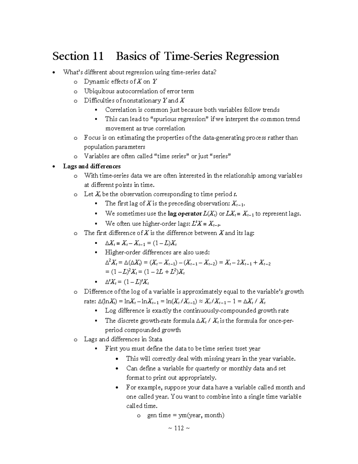 Summary stationarity week 1 - 3 (in line with the book) - Section 11 ...