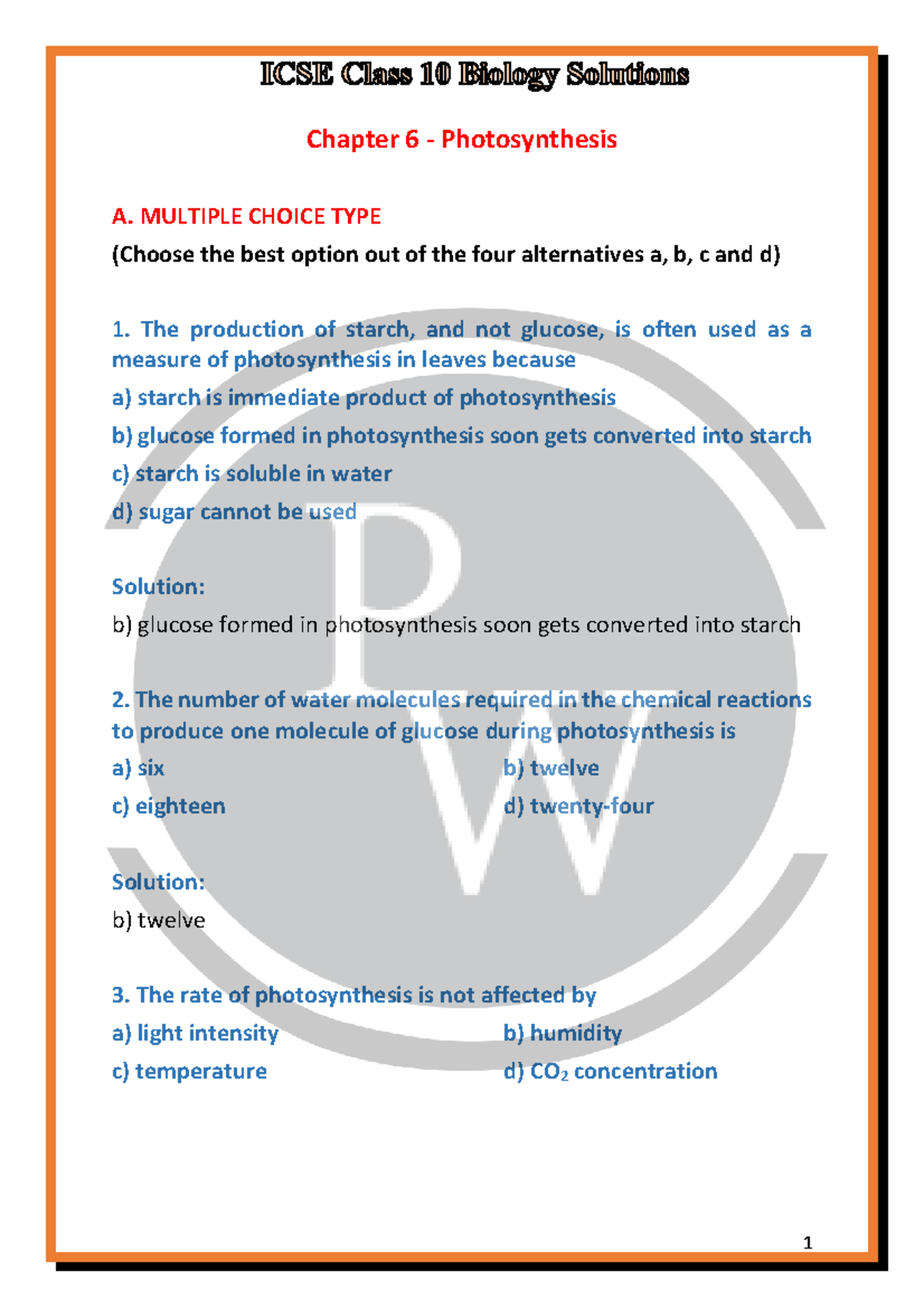 Photosynthesis Study Guide - HHH Chapter 6 MCQs and Answers - Studocu