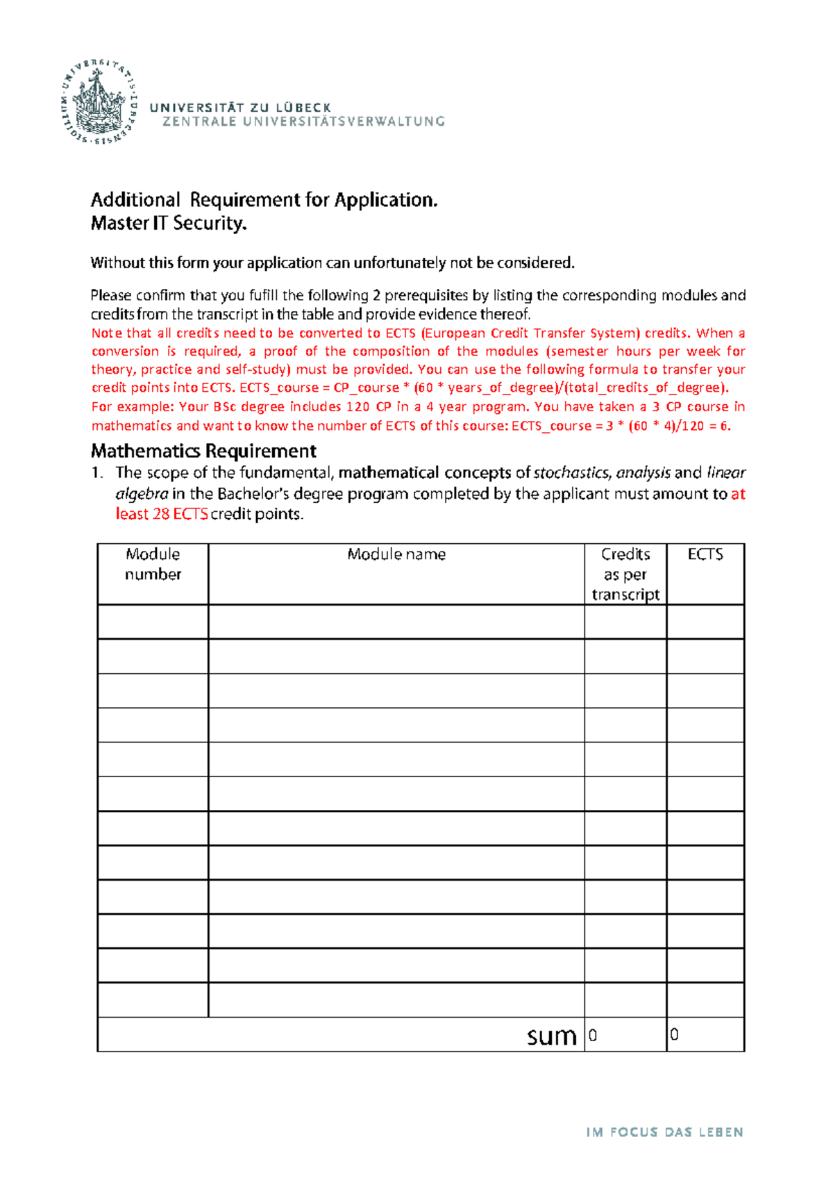 Additional Requirements for Application ITS 2025: ECTS Conversion Guide ...