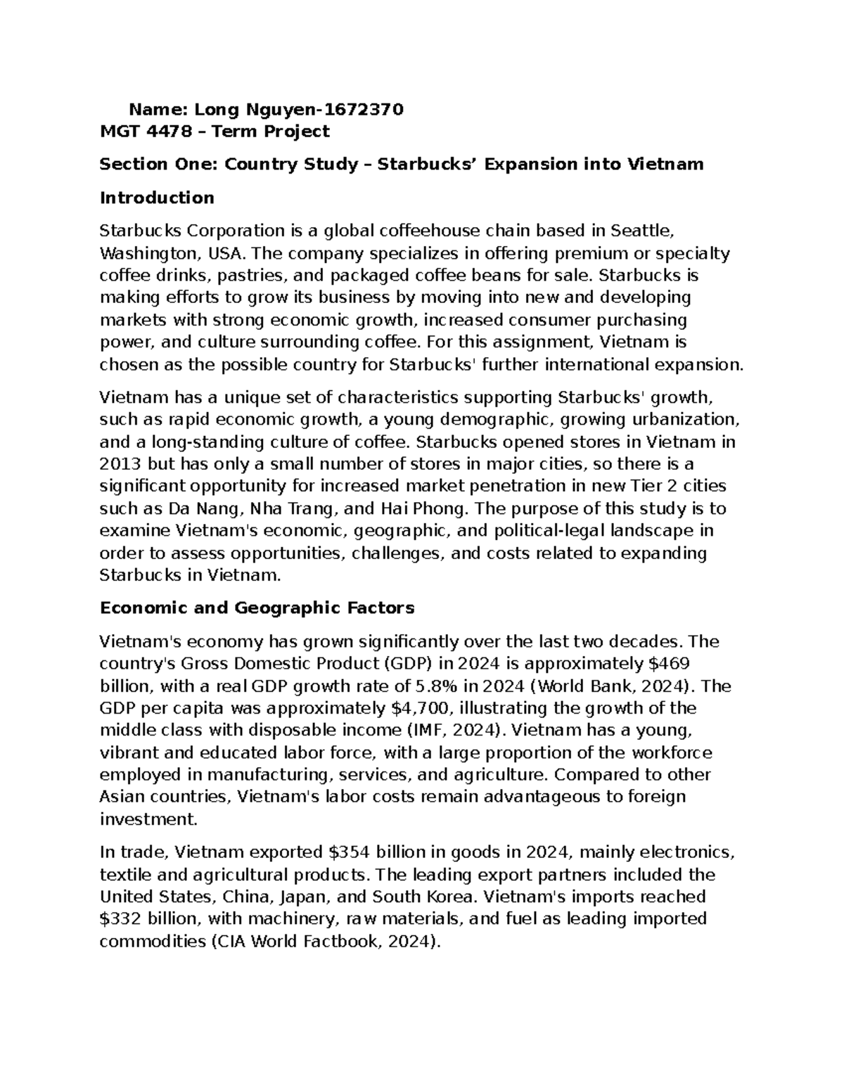 MGT 4478 Term Project: Starbucks Expansion Opportunities in Vietnam ...