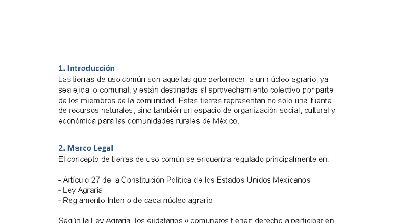 Exposición: Tierras de Uso Común y su Importancia Social y Legal - Studocu